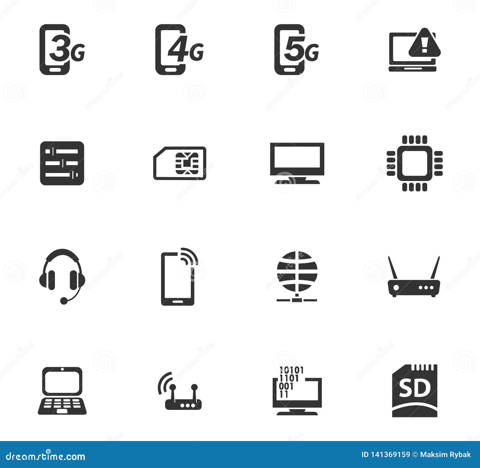 Mobile Connection Icons Set Stock Vector - Illustration of headphones ...
