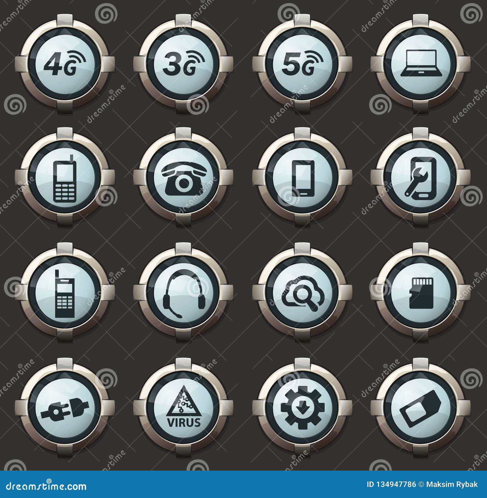 Mobile Connection Icons Set Stock Vector - Illustration of service ...