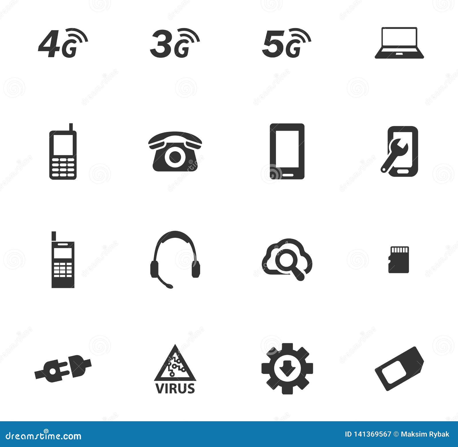 Mobile Connection Icons Set Stock Vector - Illustration of black ...