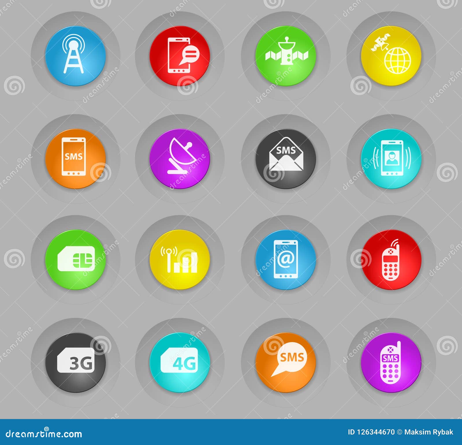 Mobile Connection Colored Plastic Round Buttons Icon Set Stock Vector ...