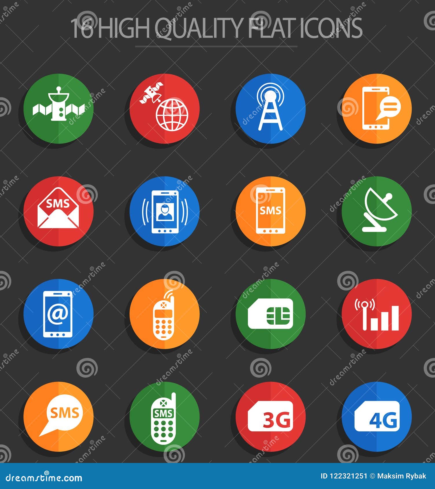 Mobile Connection 16 Flat Icons Stock Illustration - Illustration of ...