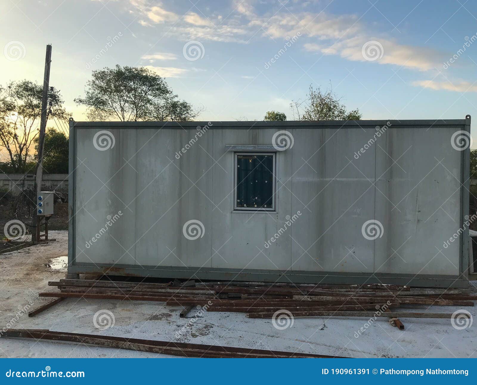 Containers Box at Construction Site Stock Image - Image of site, cabin ...