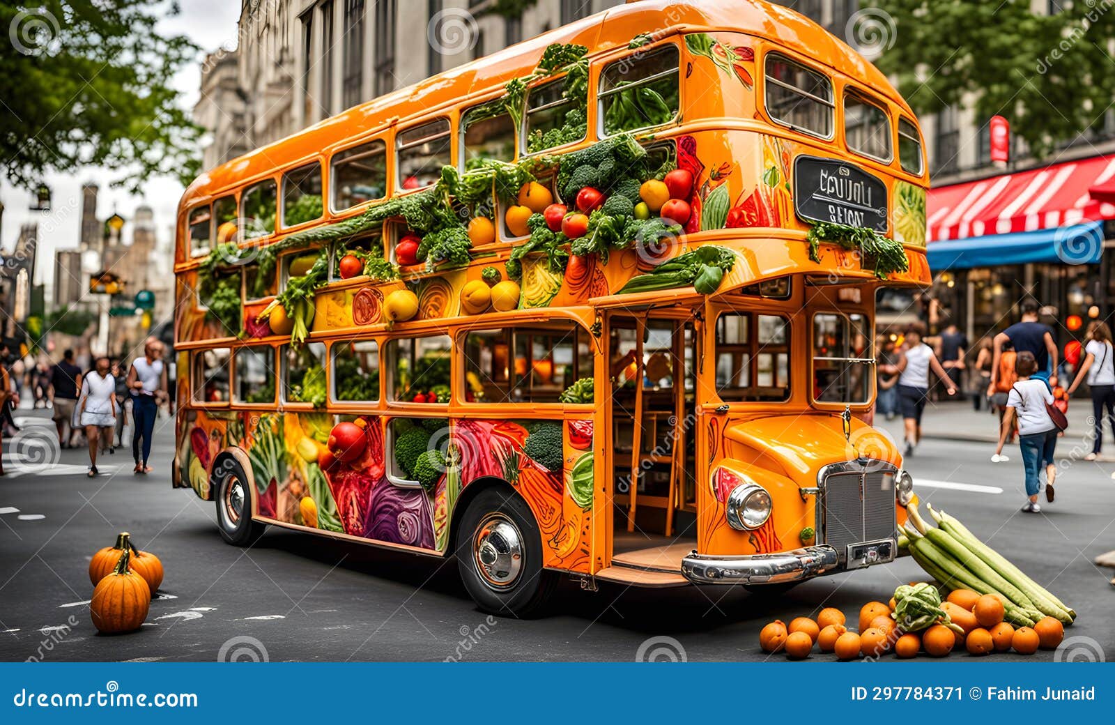 Mobile Cornucopia: Retro Double-Decker Bus Laden with Fresh Fruits ...