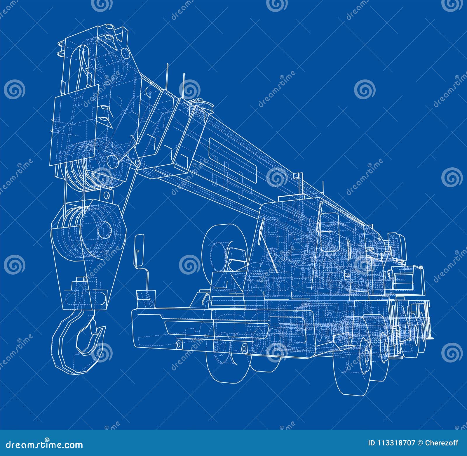 Mobile crane blueprint stock illustration. Illustration of isolated ...