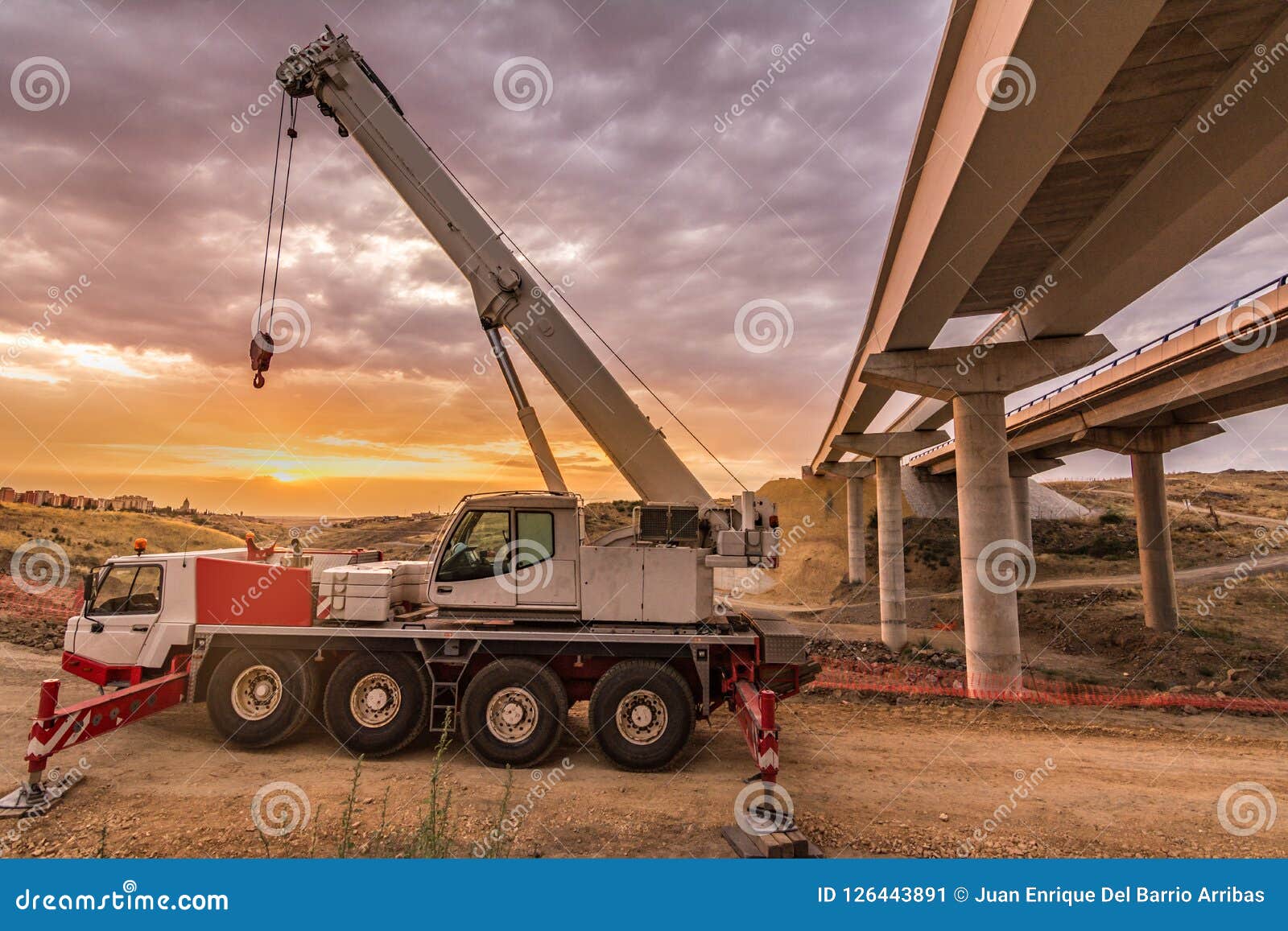 Mobile Crane Building a Highway Bridge Stock Image - Image of highway ...