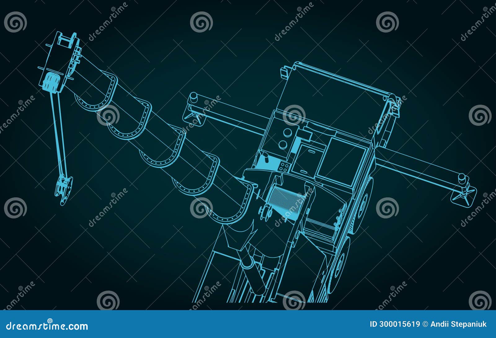 Mobile Crane with Long Telescopic Boom Close Up Stock Illustration ...