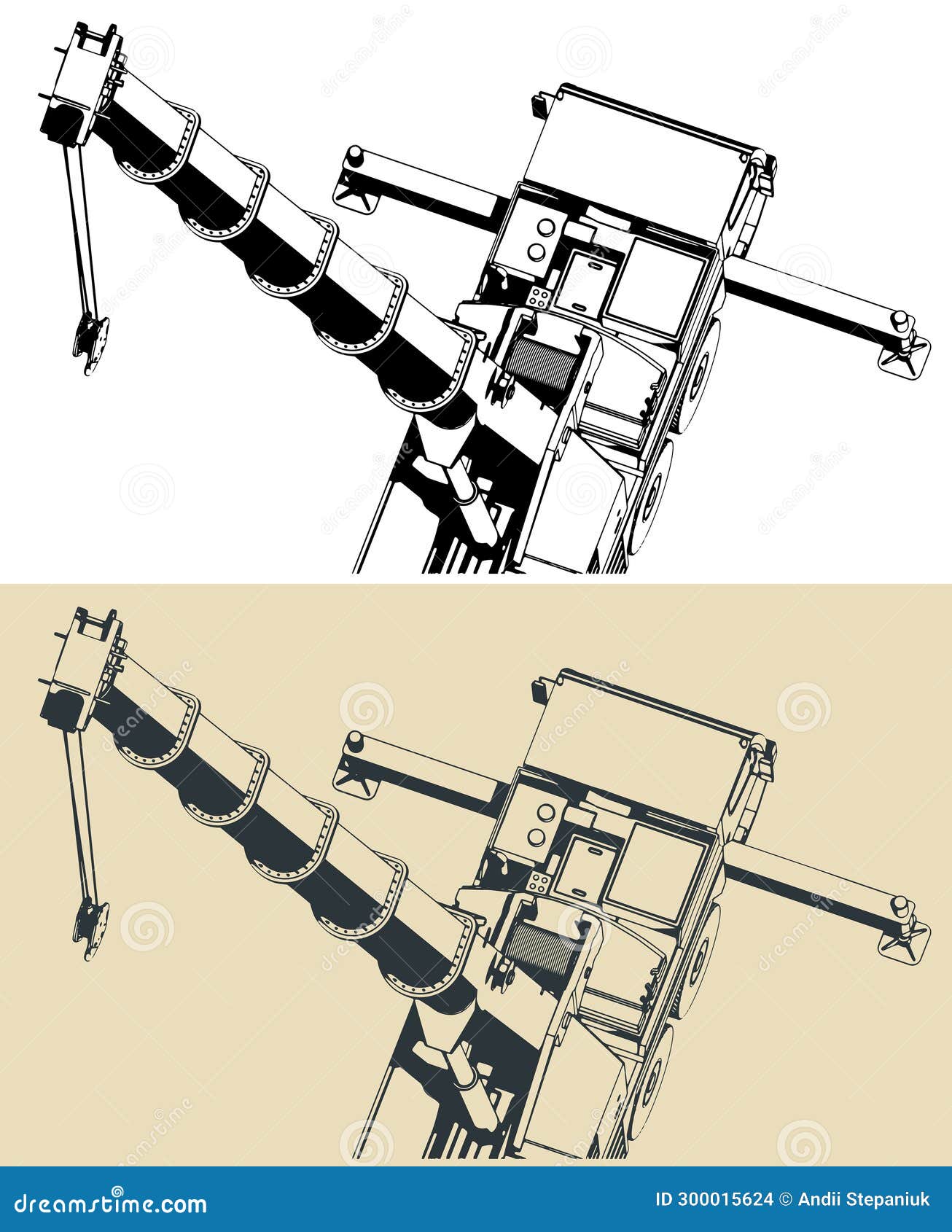 Mobile Crane with Long Telescopic Boom Close-up Stock Illustration ...