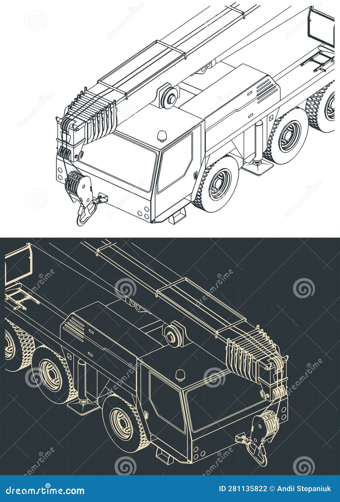 Mobile Crane with Long Telescopic Boom Close-up Stock Vector ...
