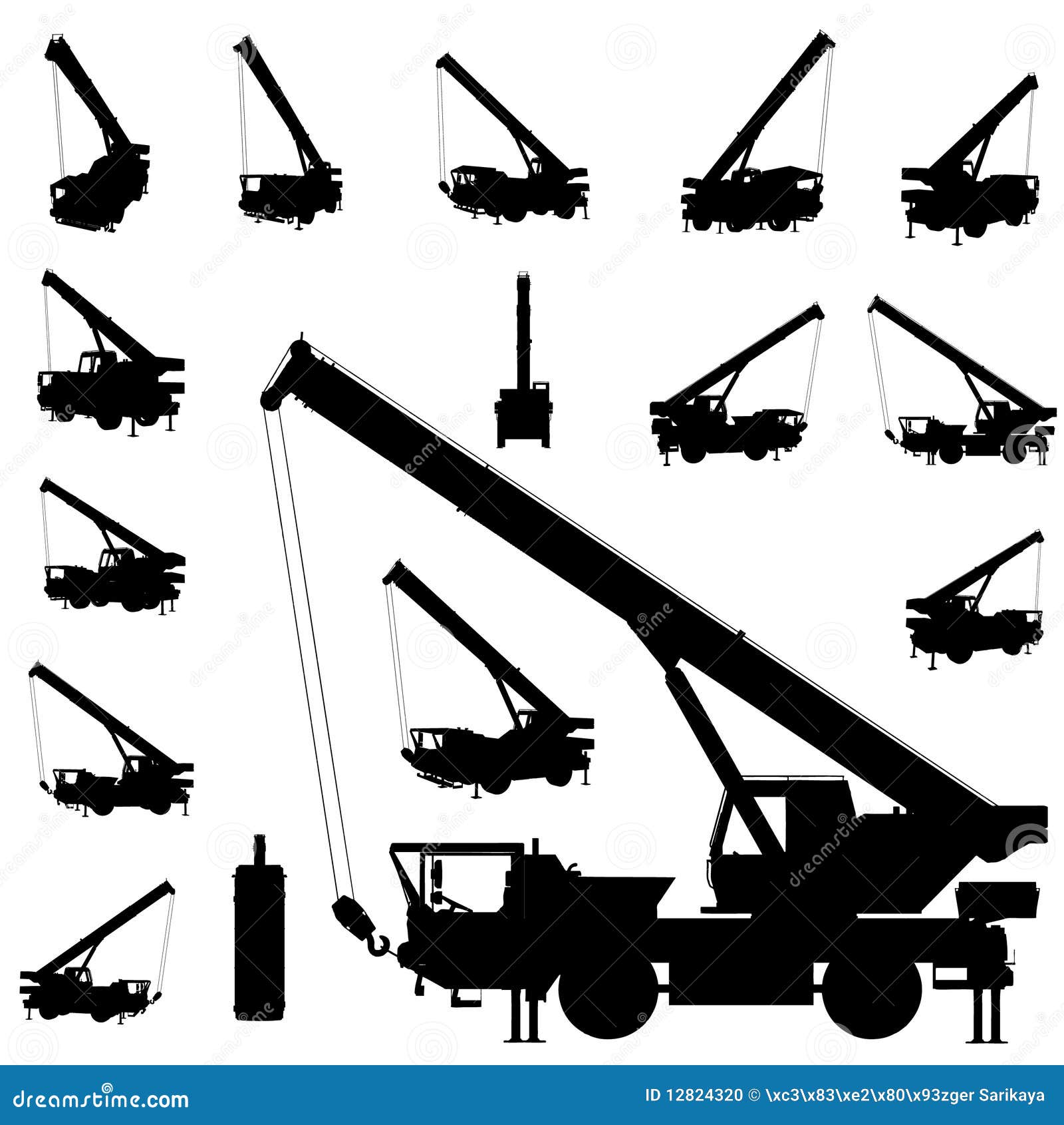 Mobile Crane Silhouette Set Stock Vector - Illustration of crane ...