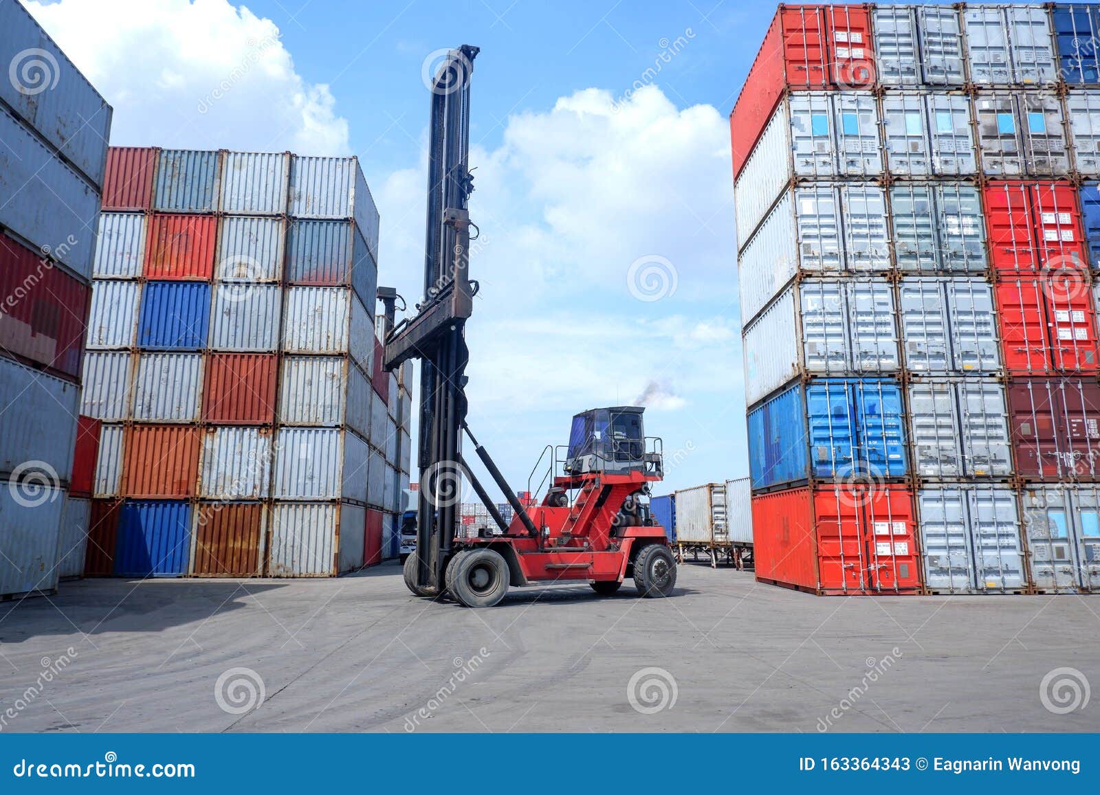 Mobile Cranes and Containers in the Cargo Storage Yard Stock Image ...