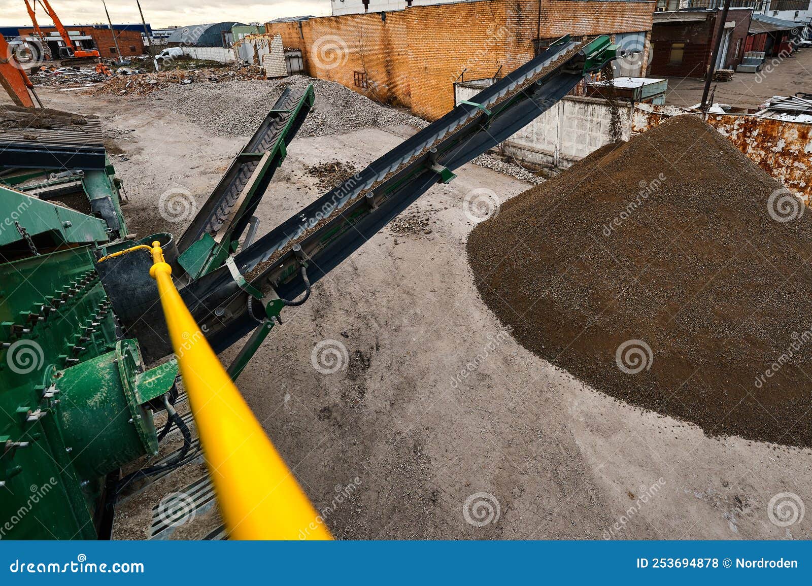 Mobile Crushing and Sorting Complex Works among Soil Piles Stock Photo ...