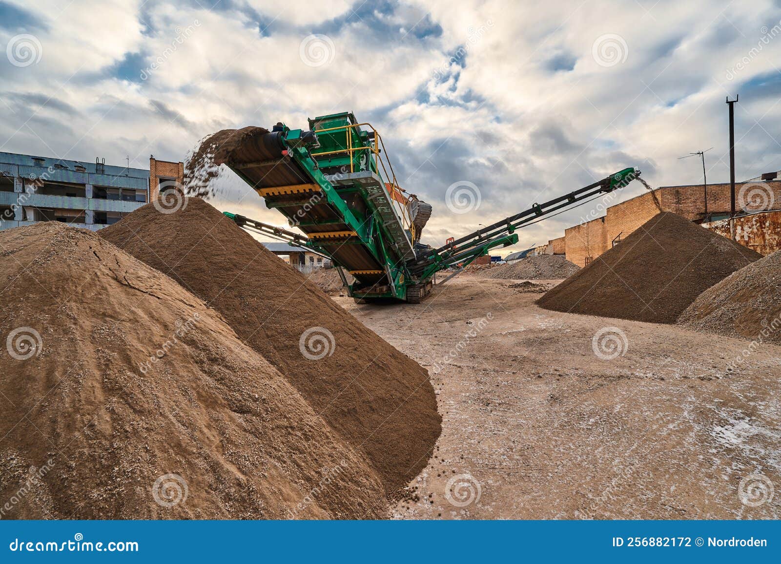 Mobile Crushing and Sorting Complex Works among Soil Piles Stock Photo ...