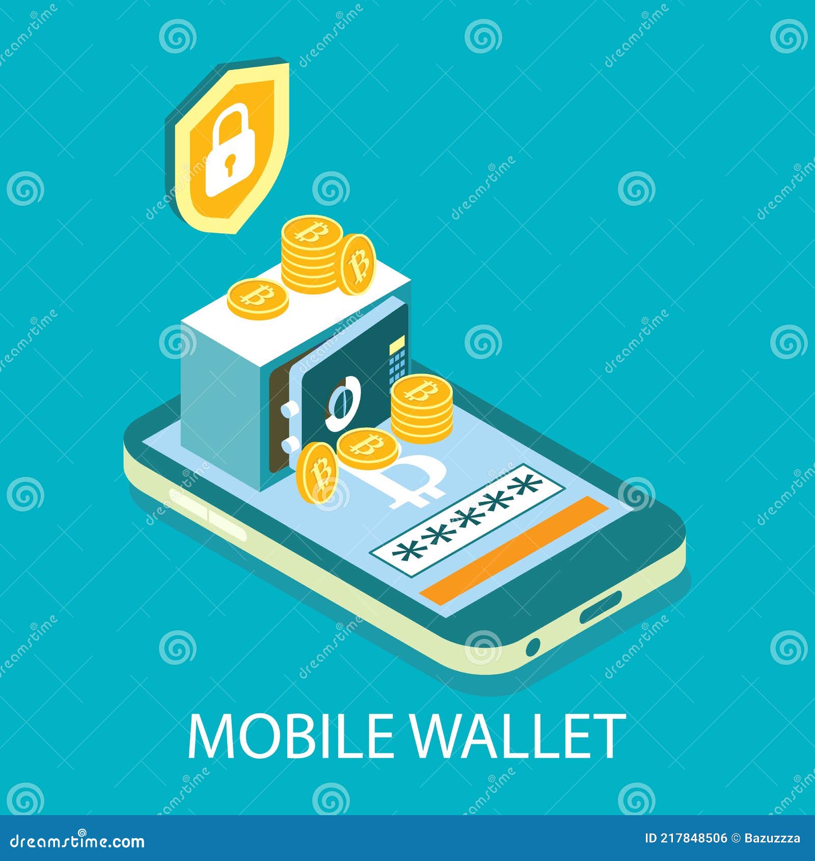 Mobile Cryptocurrency Wallet, Vector Isometric Illustration. Digital ...