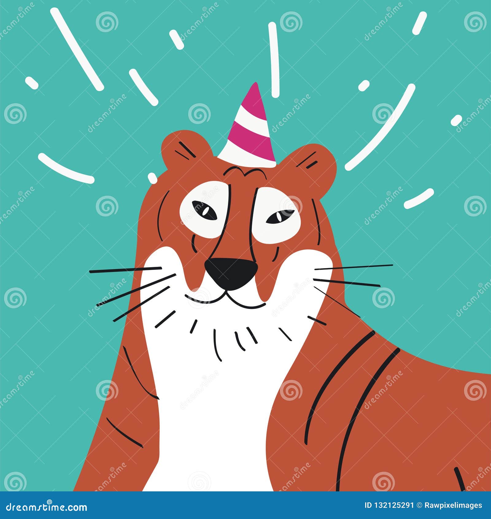 Cute Cartoon Tiger Wearing a Party Hat Vector Graphics Stock Vector ...