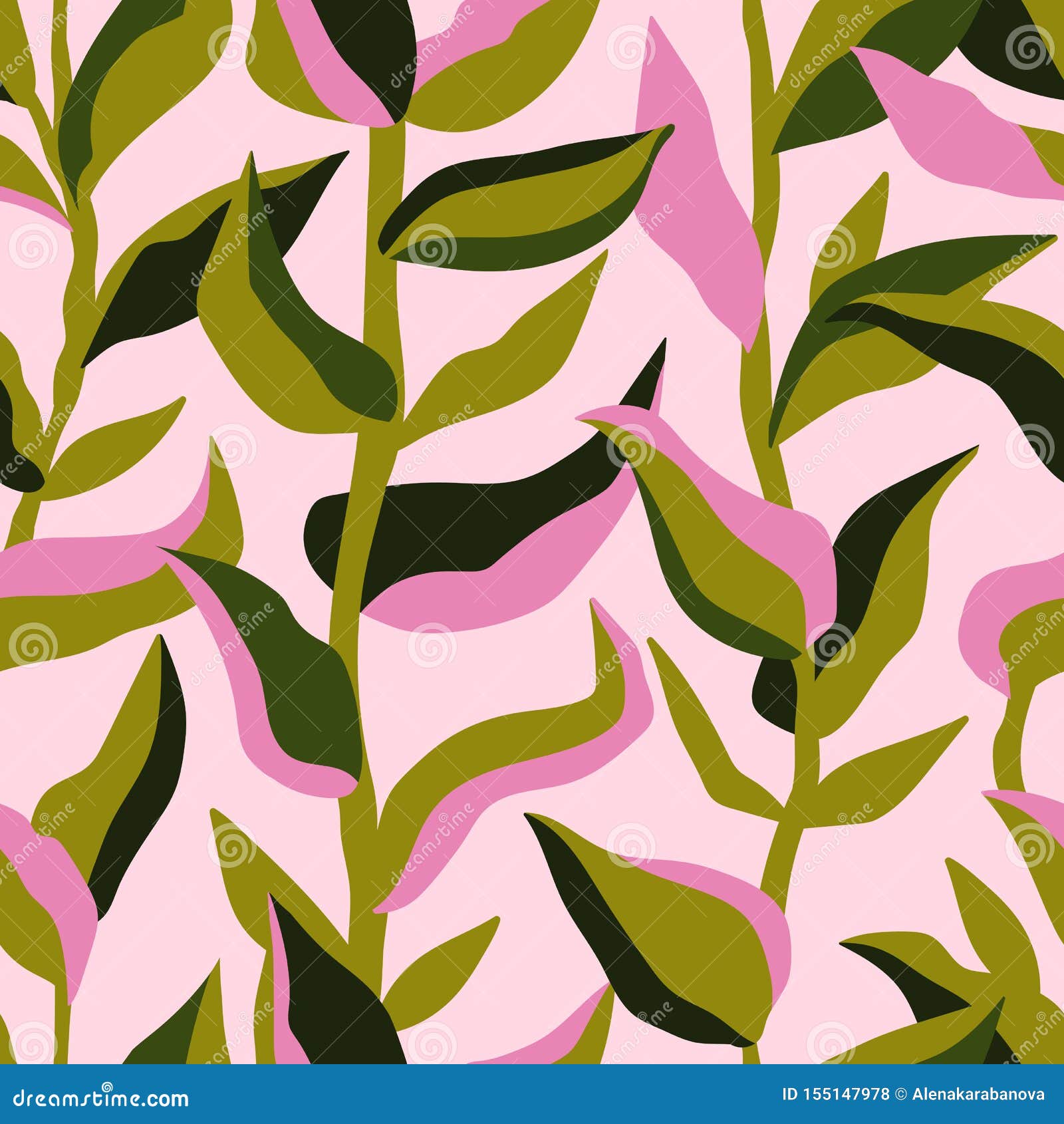 Cute Retro Set of Leaf Seamless Patterns. Simple Design in Pink and ...