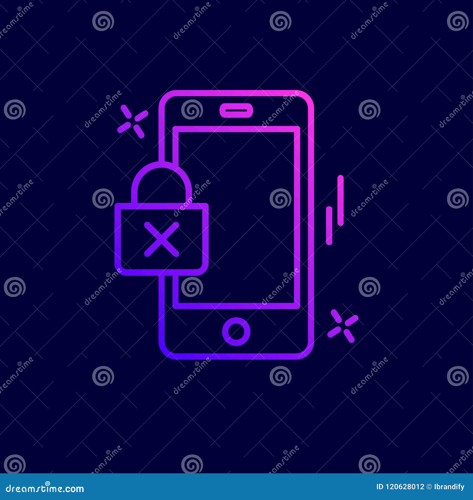 Mobile Cyber Security Icon Neon with Blue Background Stock Vector ...
