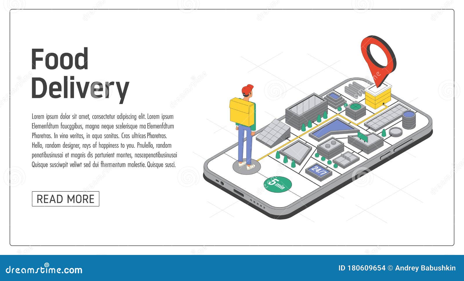 Mobile Delivery App. Courier with Bag. Map with Destination Point 1-1 ...