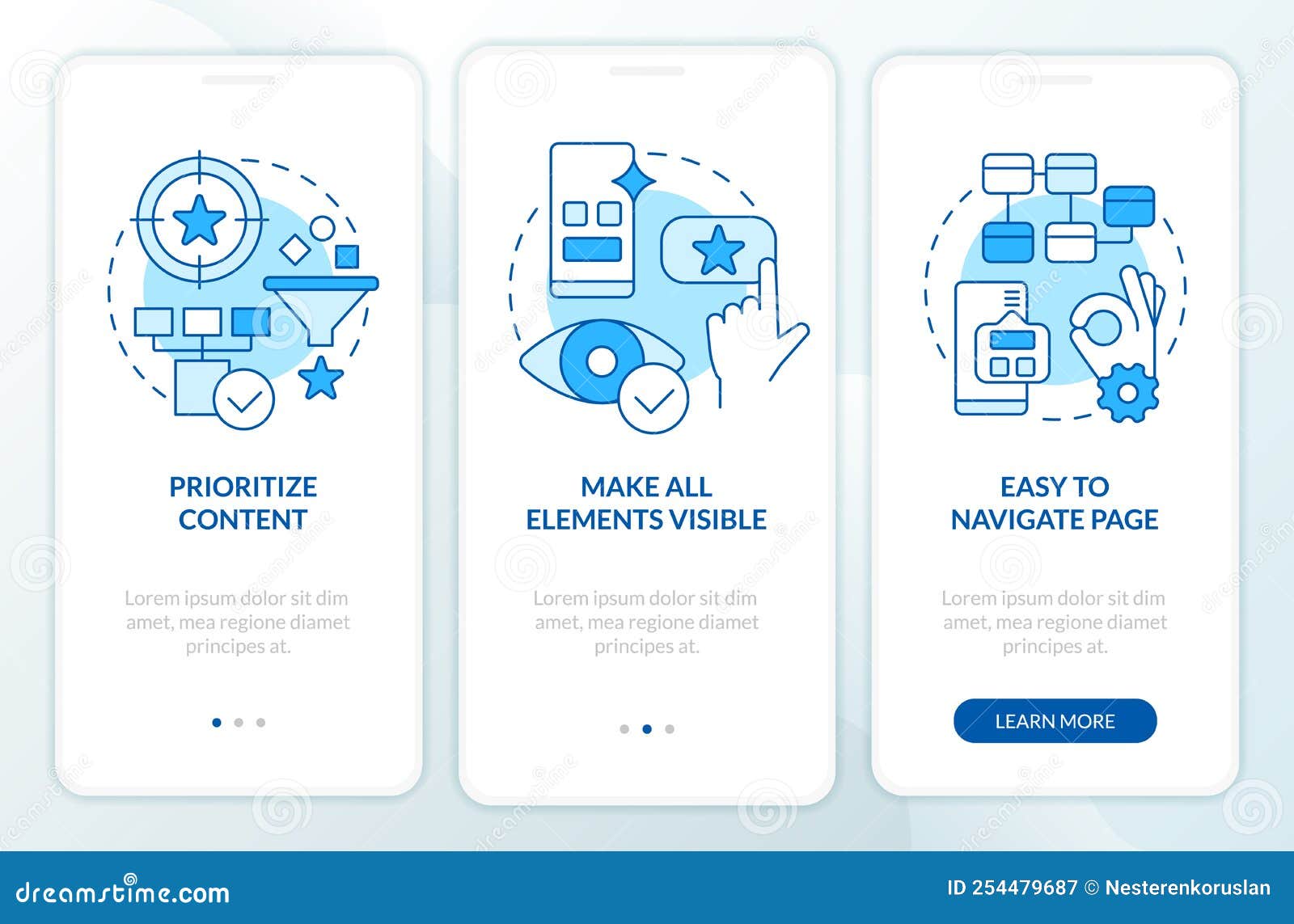 Mobile Design Recommendations Blue Onboarding Mobile App Screen Stock