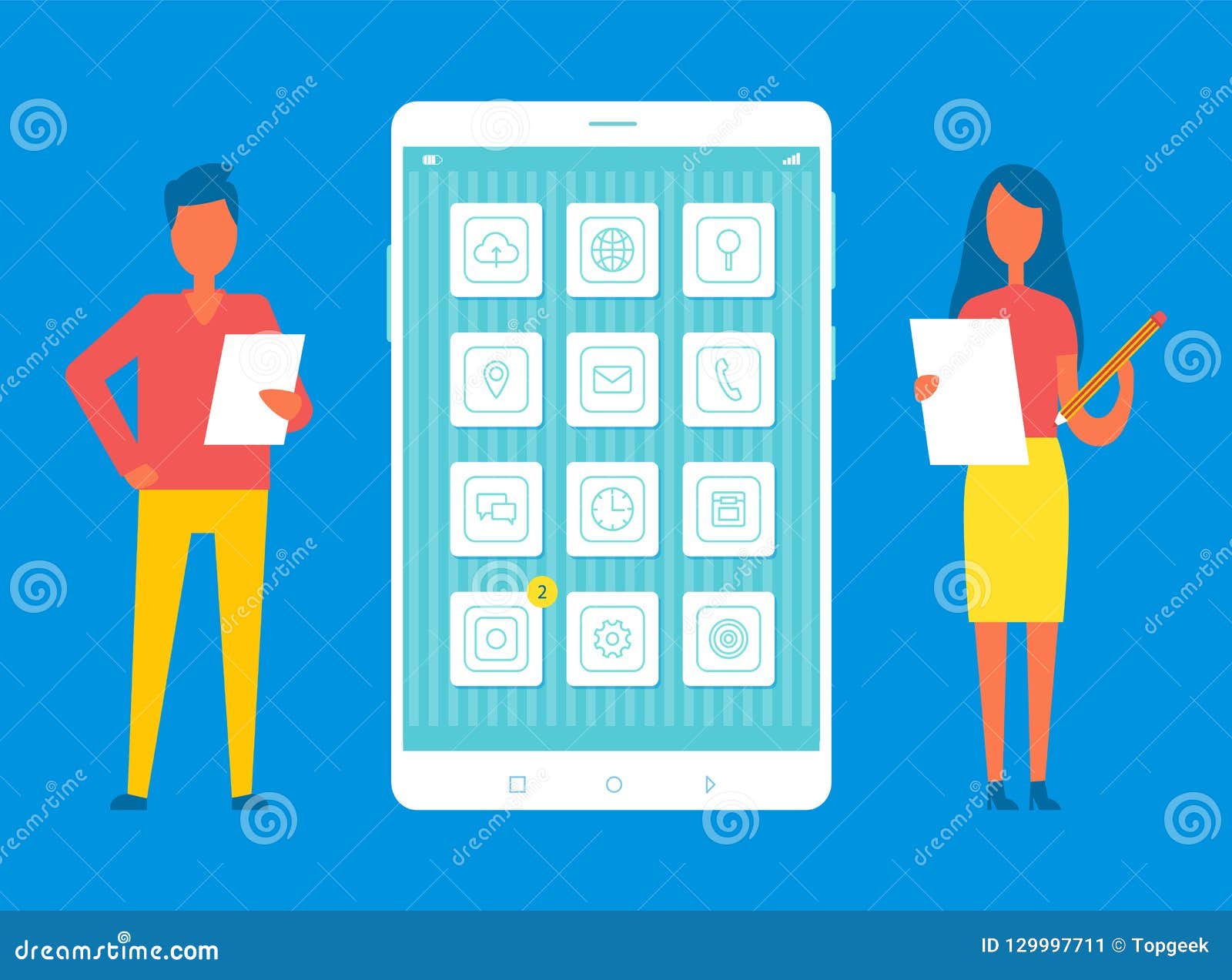 Mobile Developers by Big Phone Vector Illustration Stock Vector ...