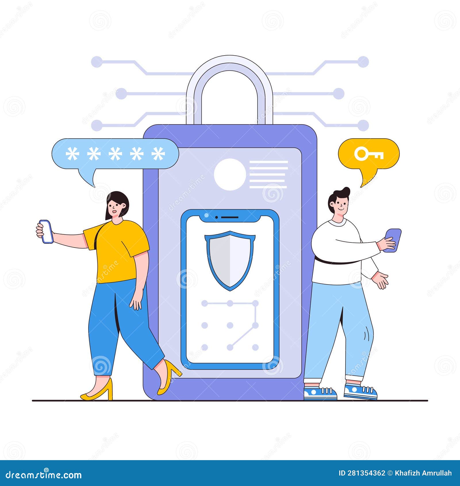 Mobile Device Security Vector Illustration Concept with Characters ...