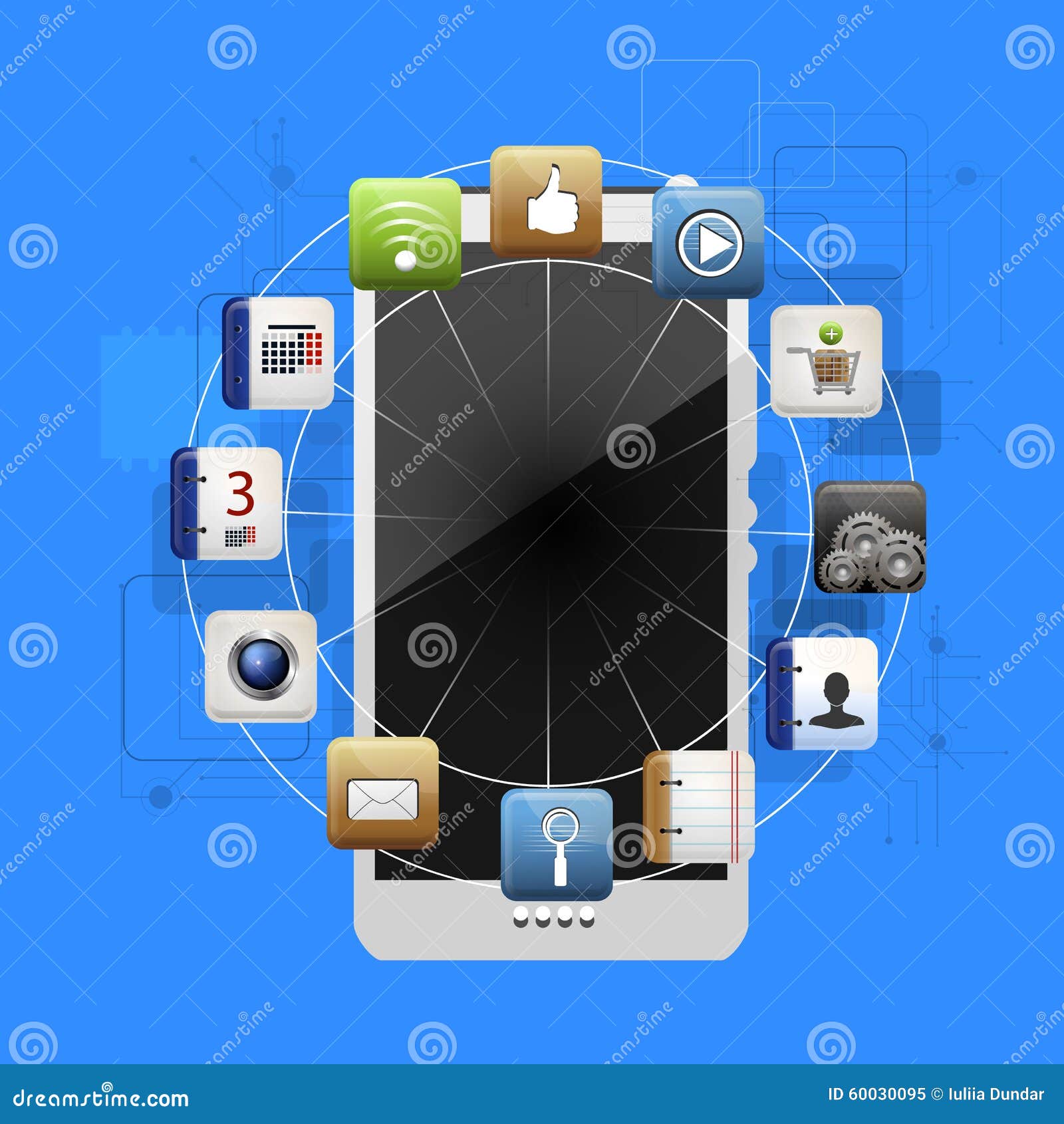 Mobile Device with a Set of Flat Icons Stock Illustration ...