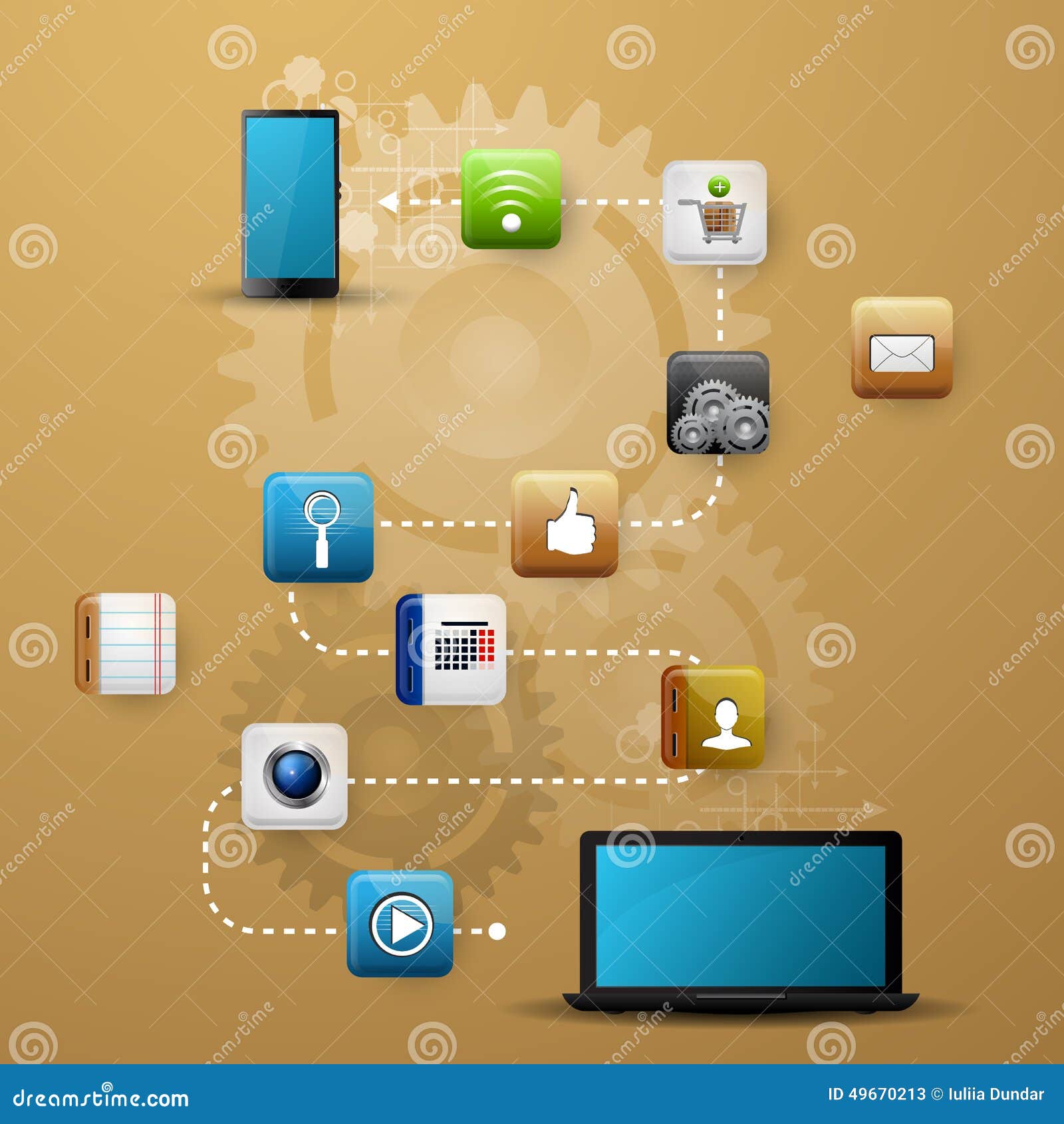 Mobile Device with a Set of Flat Icons Stock Vector - Illustration of ...
