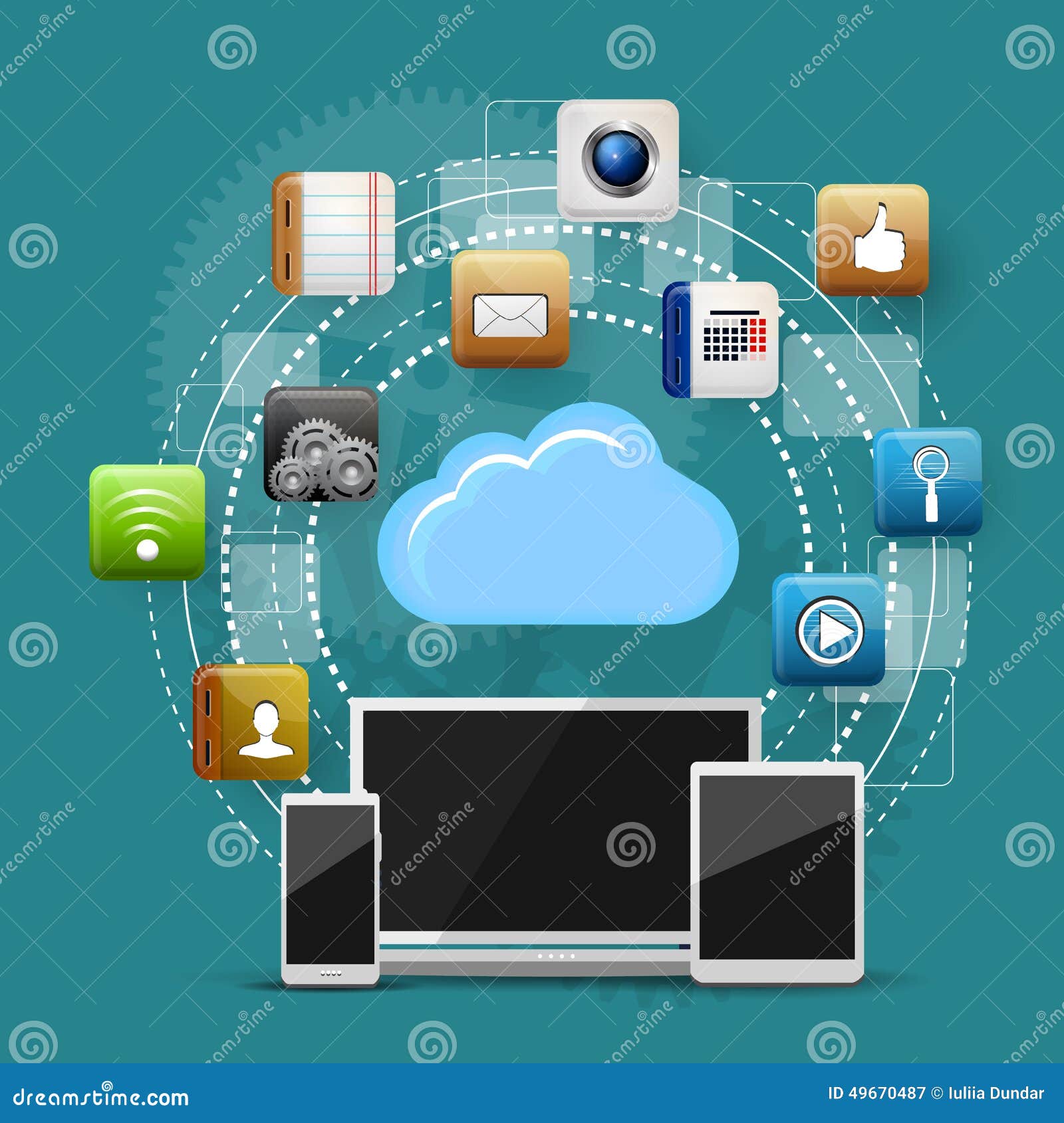 Mobile Device with a Set of Flat Icons Stock Vector - Illustration of ...