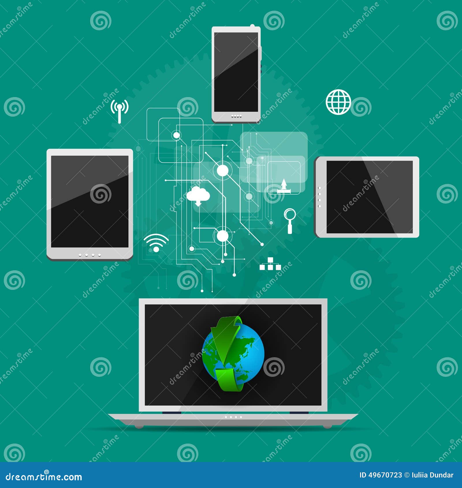 Mobile Device with a Set of Flat Icons Stock Vector - Illustration of ...