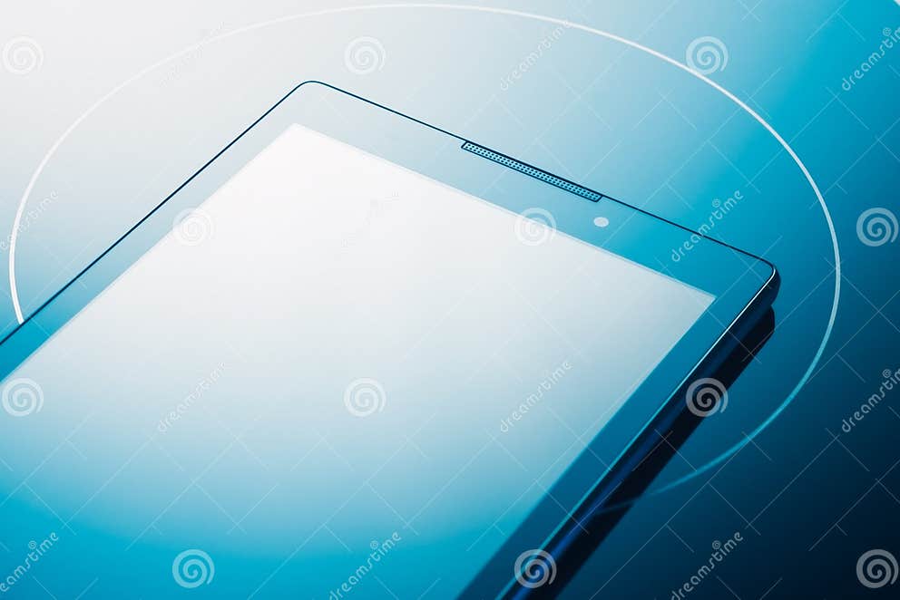 Mobile Device Smartphone or Tablet on Blue Background with Place for ...