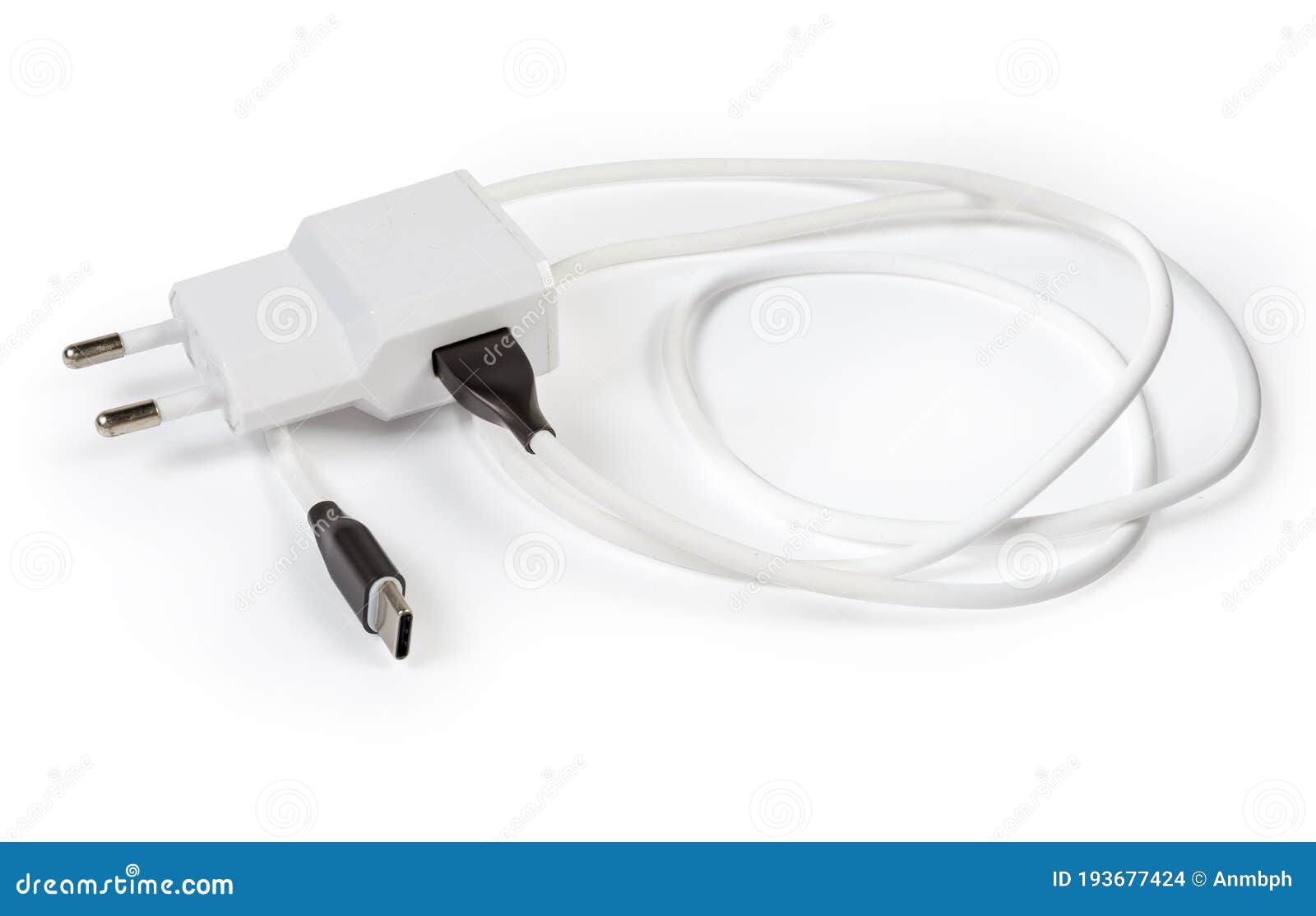 Mobile Devices Charger with Connected Appropriate Cable on White ...
