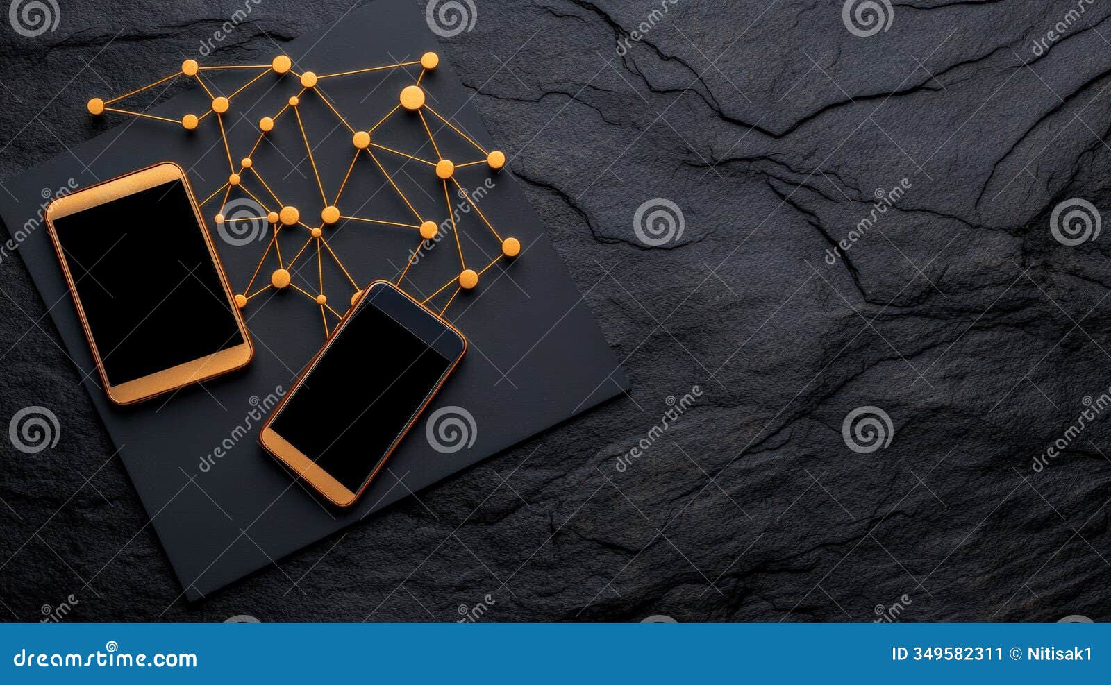 Mobile Devices Connected with Abstract Network Design on Textured ...