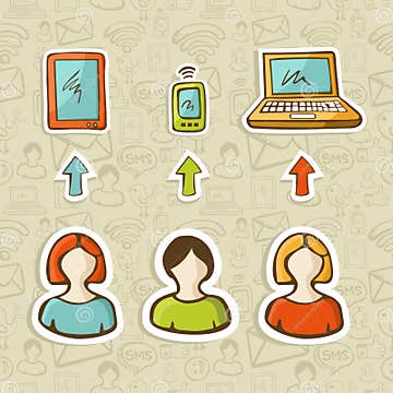 Mobile Devices Global Connection in Sketch Style Stock Vector ...