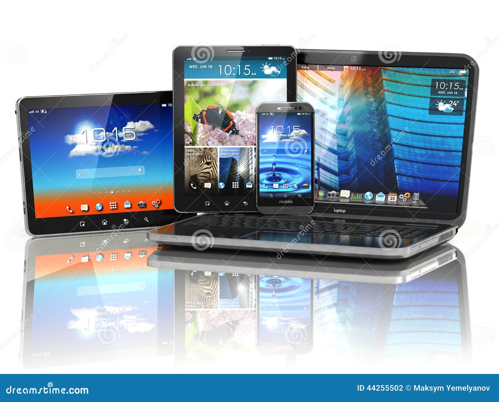 Mobile Devices. Laptop, Smartphone and Tablet Pc Stock Illustration ...