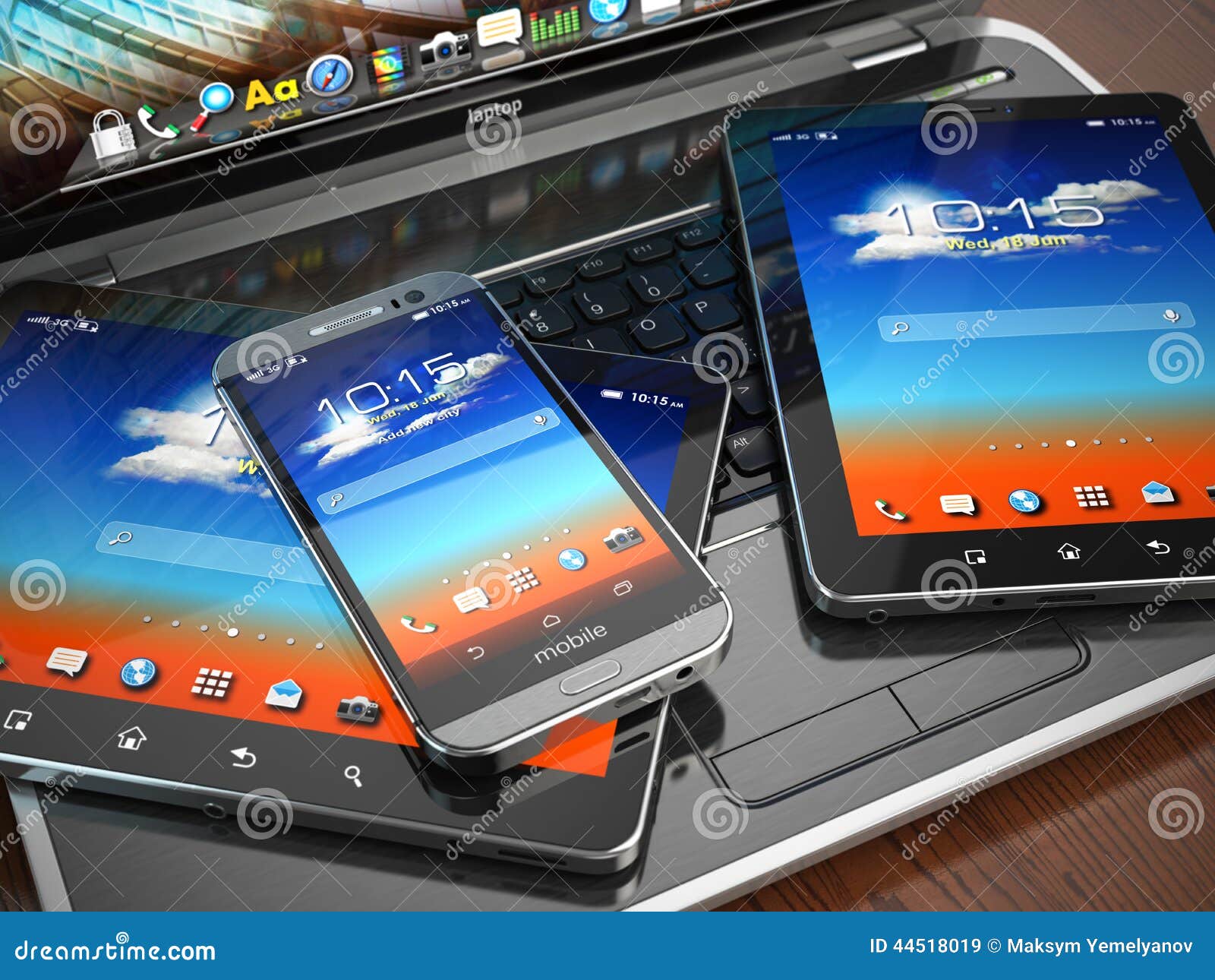 Mobile Devices. Laptop, Smartphone and Tablet Pc Stock Illustration ...