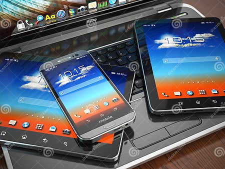 Mobile Devices. Laptop, Smartphone and Tablet Pc Stock Illustration ...