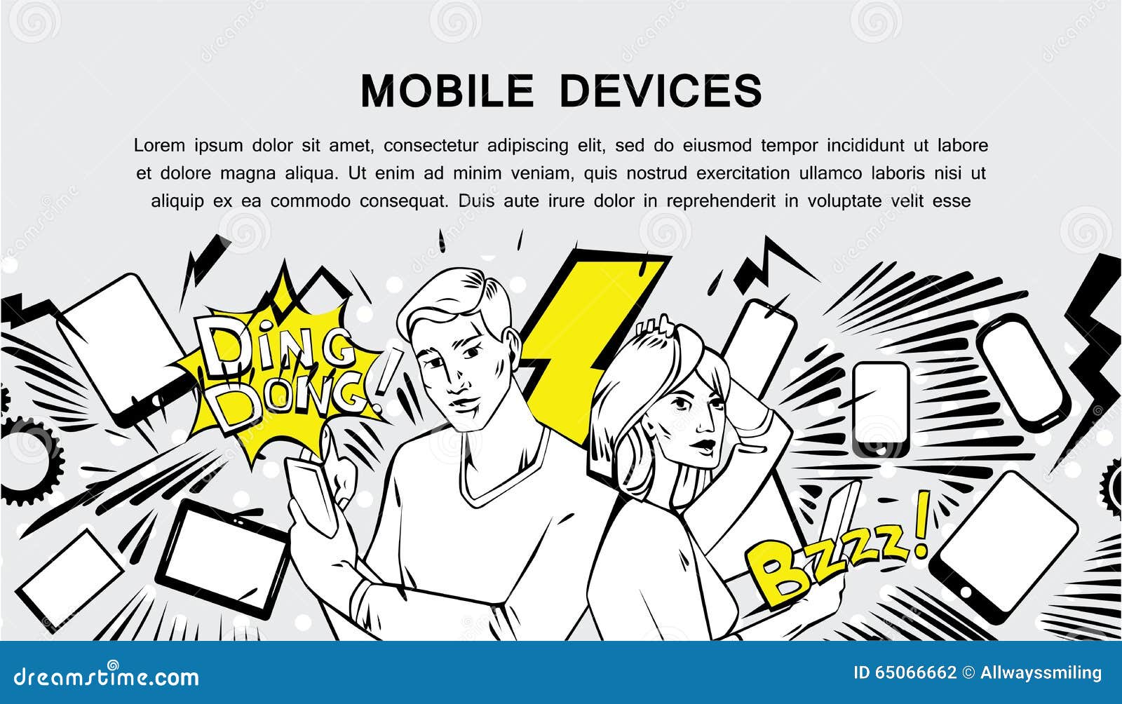 Mobile Devices - Retro Comic Style Banner Stock Vector - Illustration ...