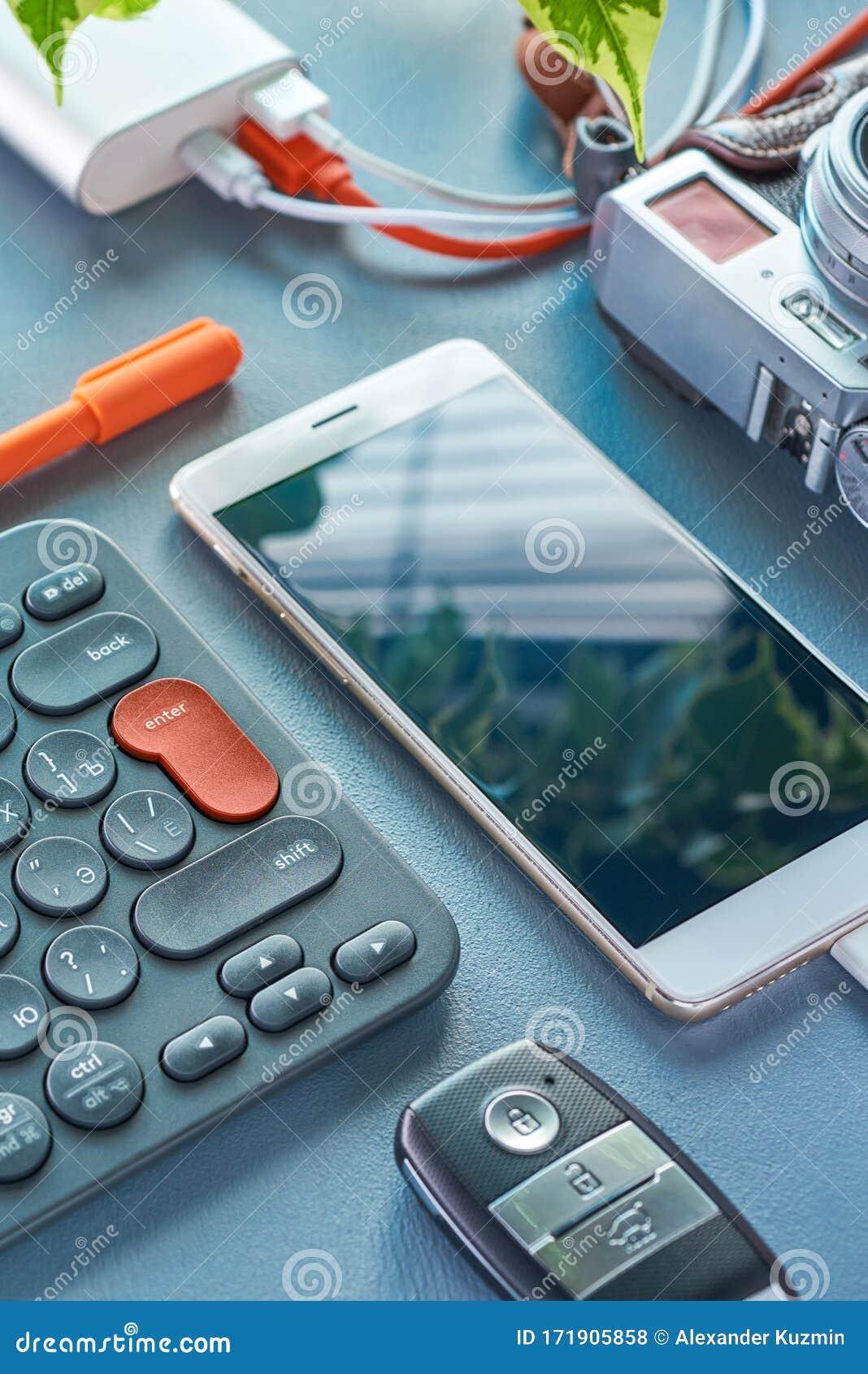 Mobile Devices on the Table Stock Photo - Image of network, power ...