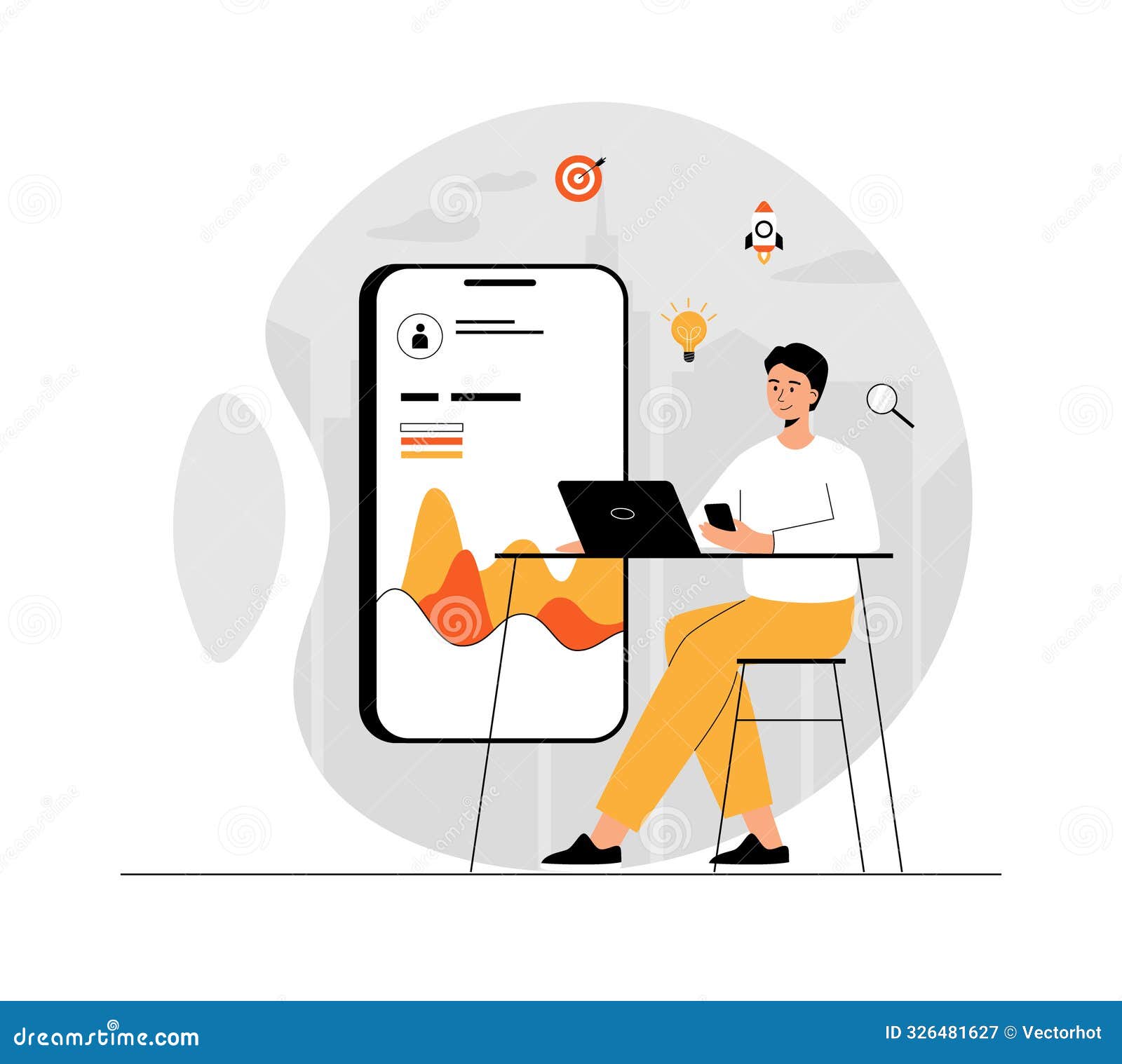 Mobile Digital Marketing. Internet Promotion with Smartphone. Man ...