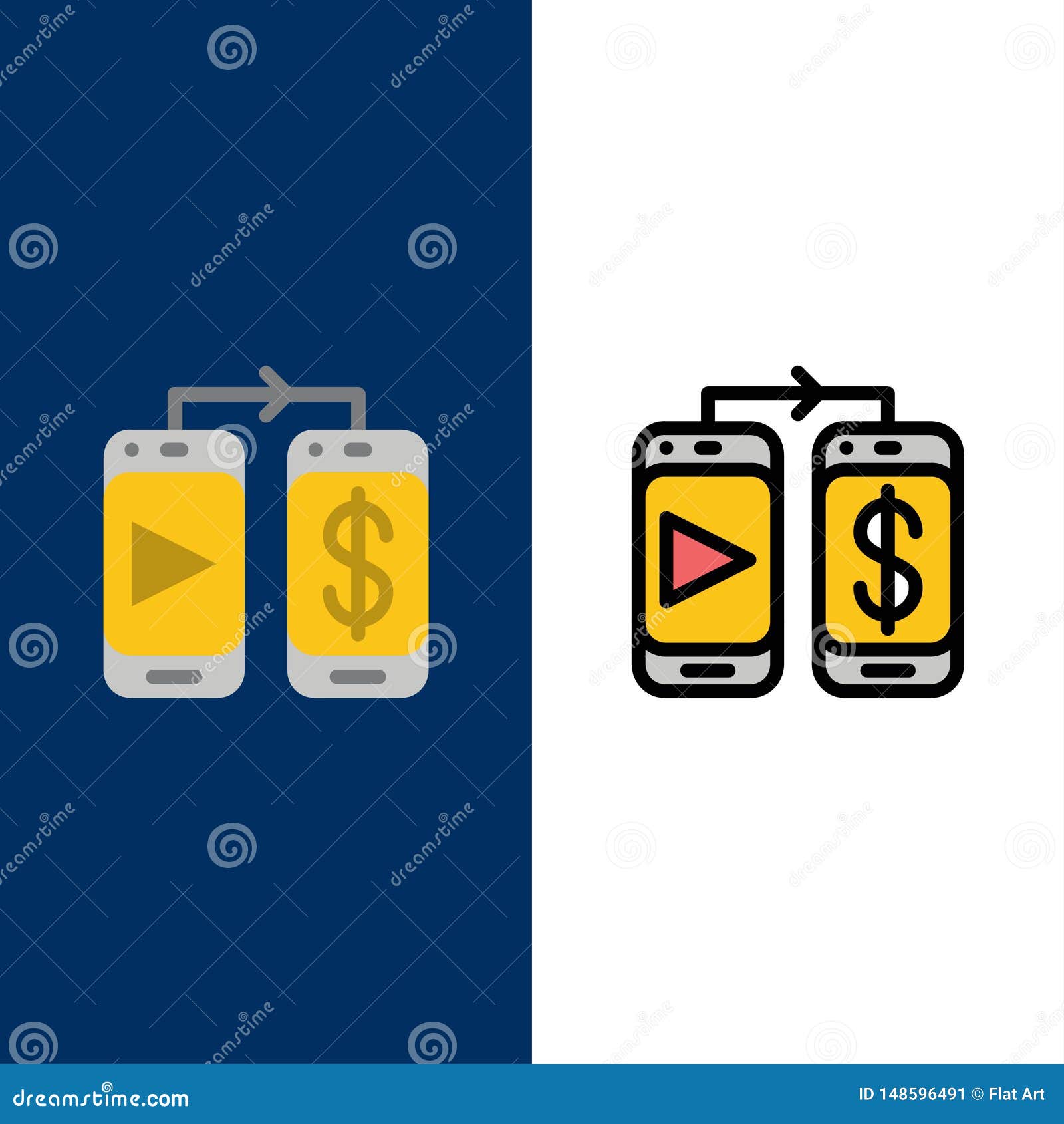 Mobile, Dollar, Money Icons. Flat and Line Filled Icon Set Vector Blue ...