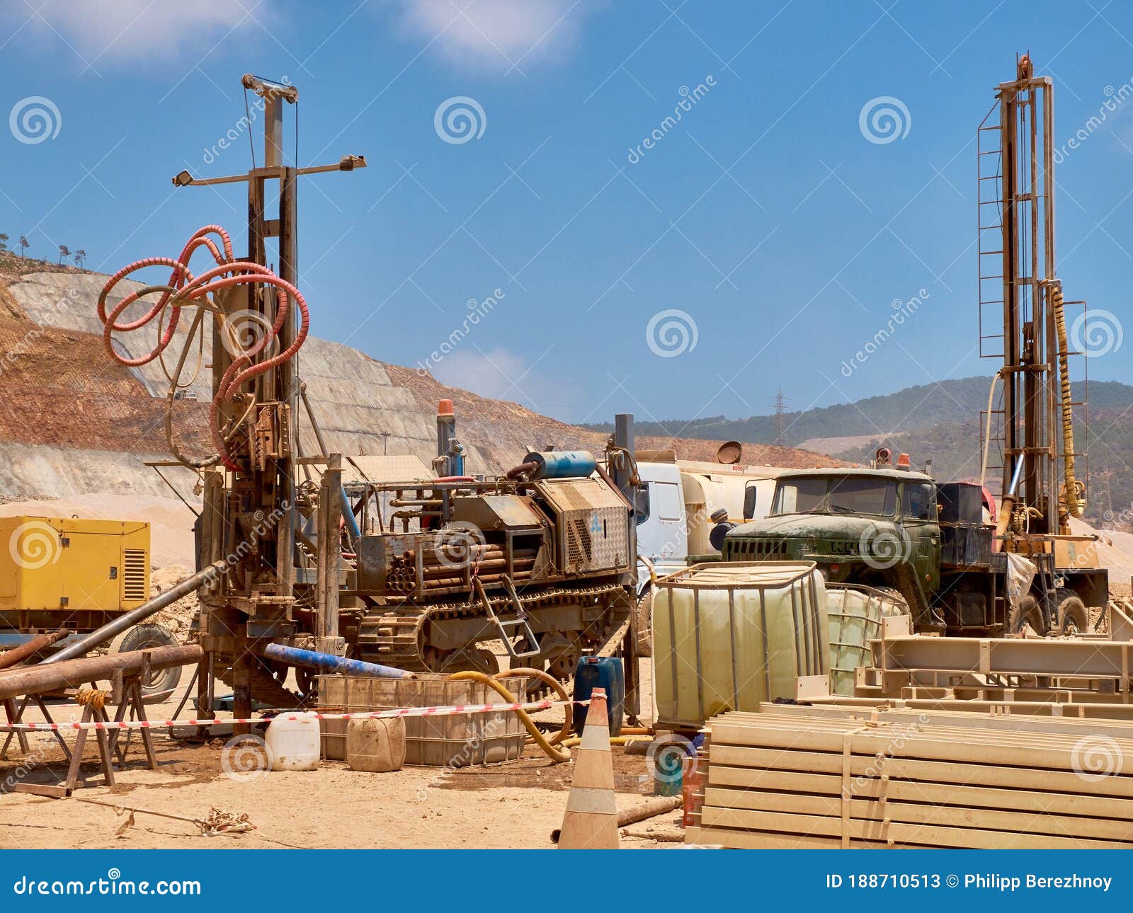 Mobile Drilling Rigs on Vehicles at Construction Site Stock Image ...