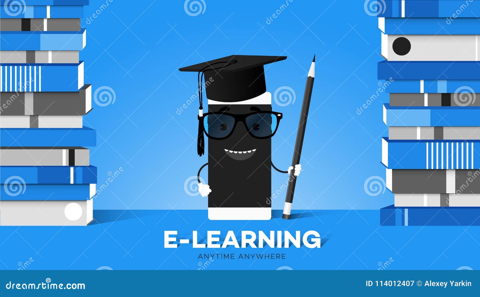E-laerning Education Concept. Laptop With Chalkboard, Mortar Boa Stock ...