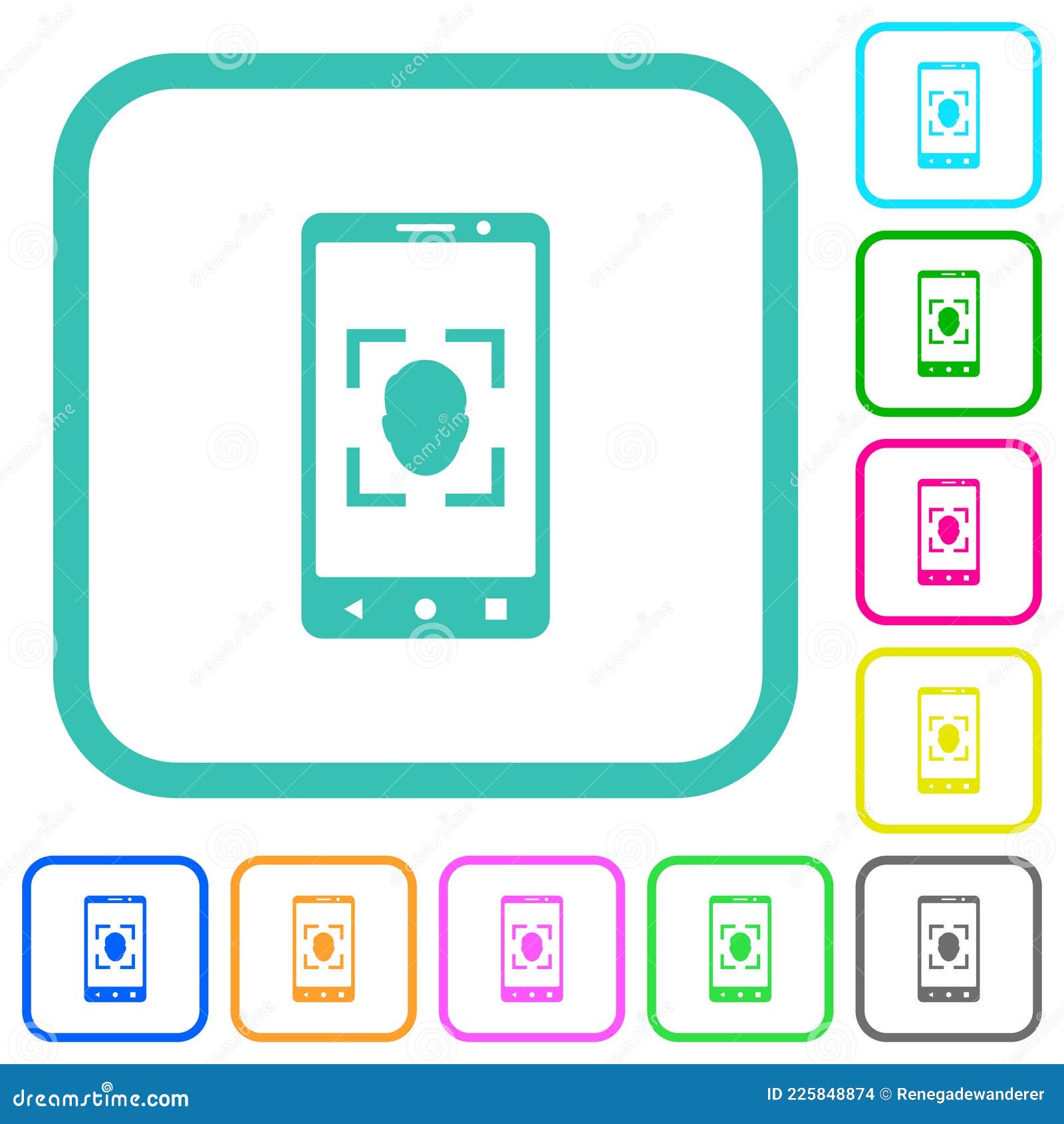 Mobile Face Detection Vivid Colored Flat Icons Stock Vector ...