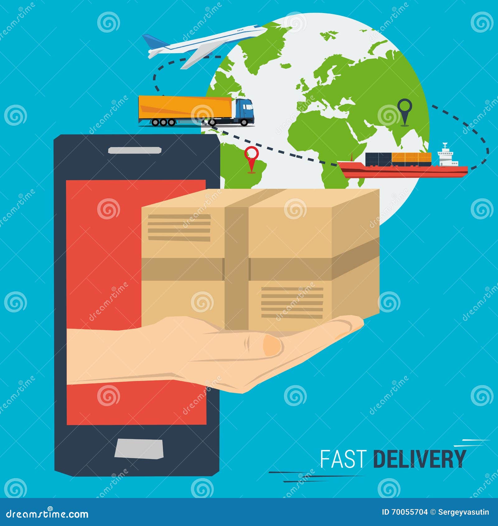Mobile Fast Delivery Concept Stock Illustration - Illustration of ...