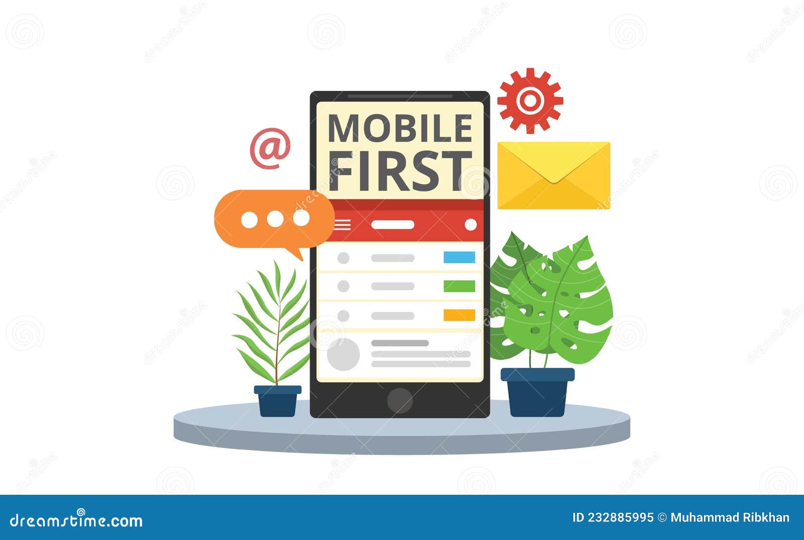 Mobile First Concept with Smartphone and Text Word with Modern Flat ...