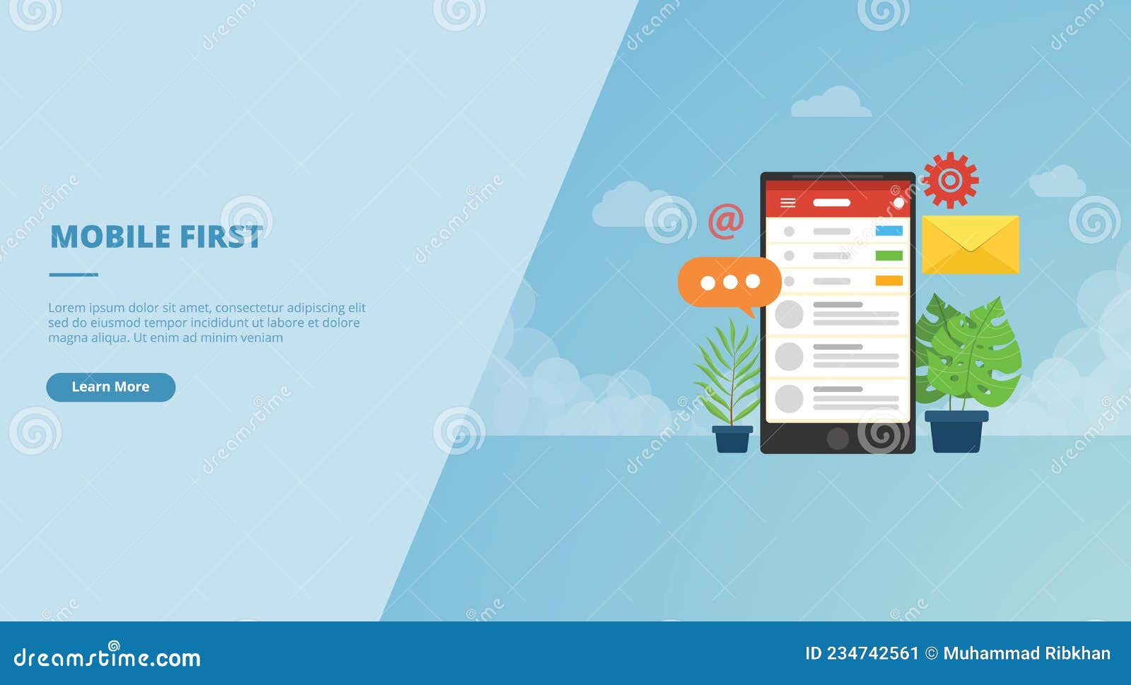 Mobile First Concept for Website Landing Homepage Template Banner or ...