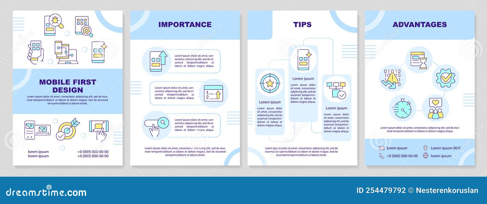 Mobile First Design Process Turquoise Brochure Template Stock Vector ...