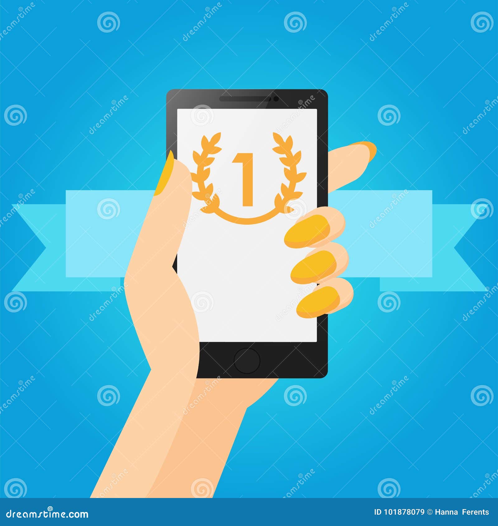 Mobile First Strategy Banner. Phone with Number One on Display Stock ...