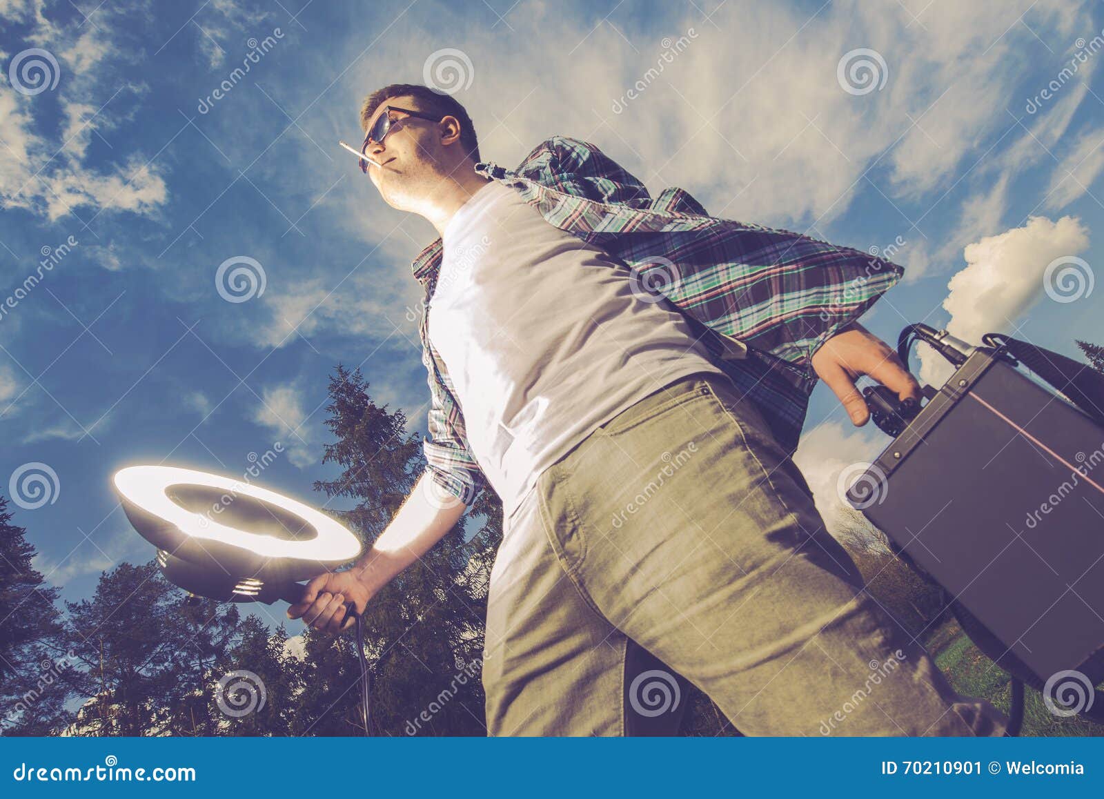 Mobile Flash Lighting Men stock image. Image of technology - 70210901