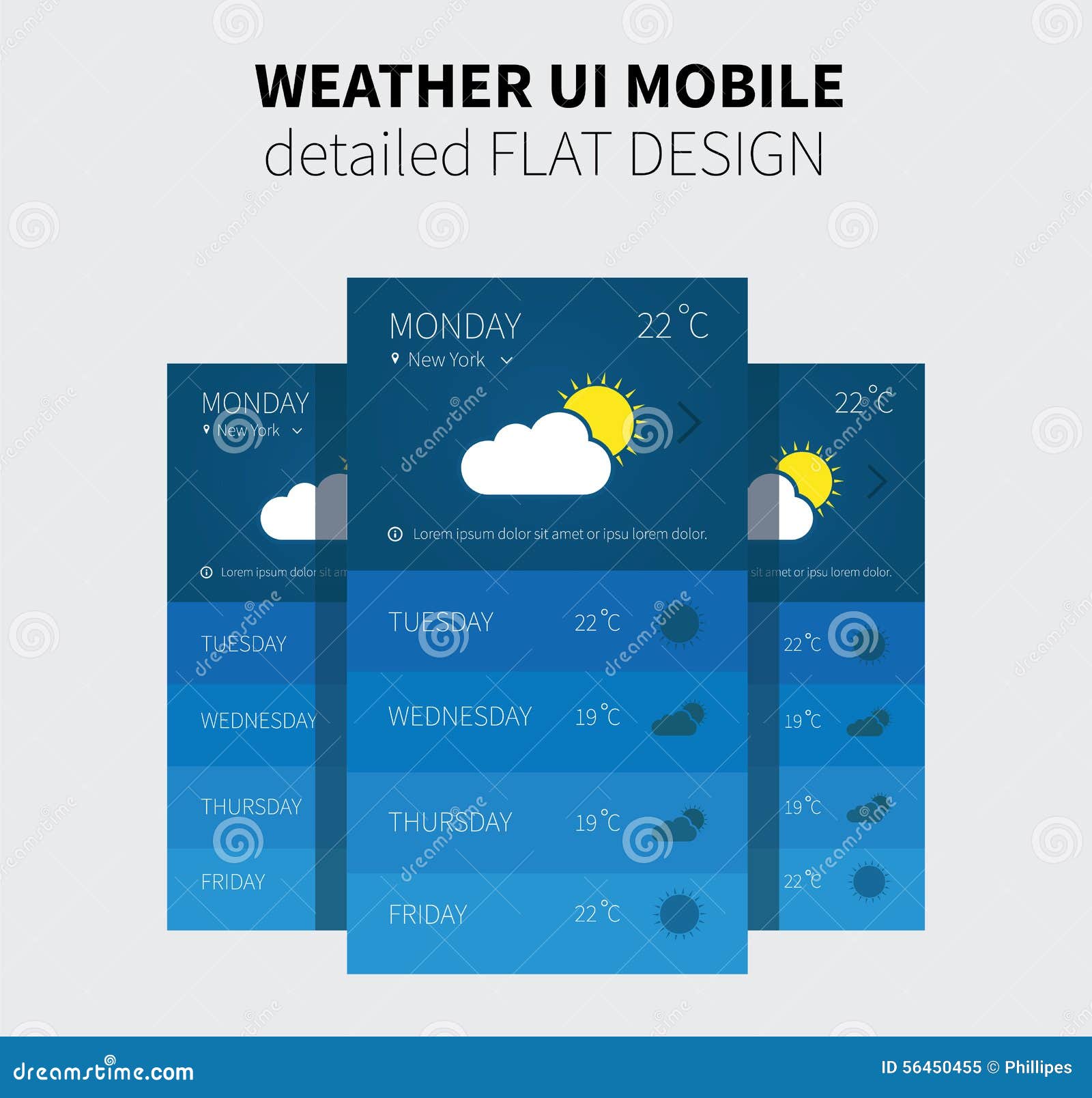Mobile Flat Design of Weather Forecast Stock Illustration ...