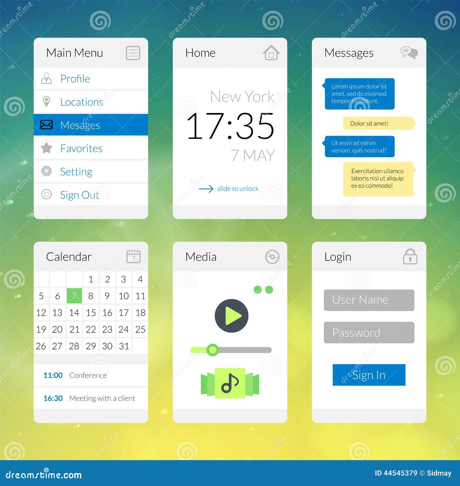 Mobile Flat Interface Elements with Colorful Stock Vector ...